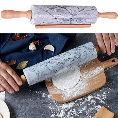 Marble Rolling Pin With Wooden Handles And Stand | DIY at B&Q