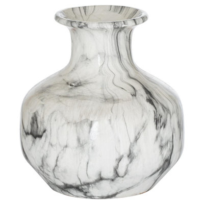 Marble Squat Vase - Ceramic - L24 x W24 x H26 cm - Grey/White | DIY at B&Q