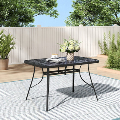 Marbling Outdoor Table Toughened Glass Rectangle Patio Table Umbrella Hole for Garden Backyard ...