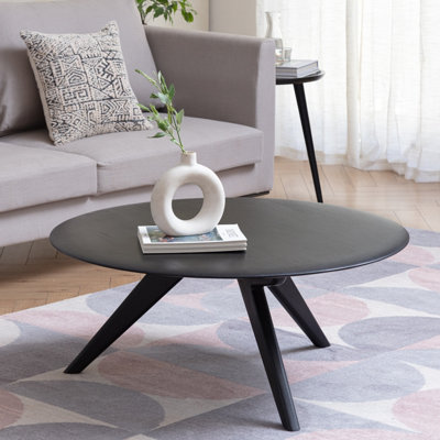 Marcel Solid Wood Round Coffee Table - Black