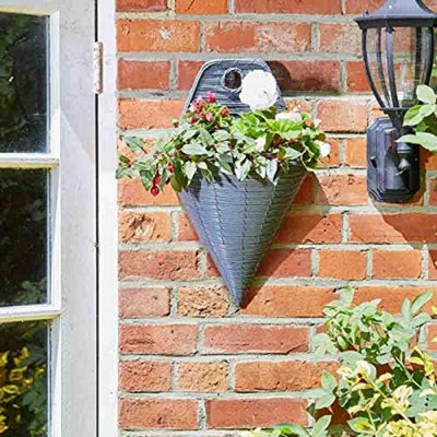 Marco Paul 14" Slate Faux Rattan Wall Planter