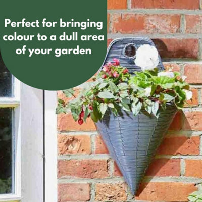 Marco Paul 14" Slate Faux Rattan Wall Planter