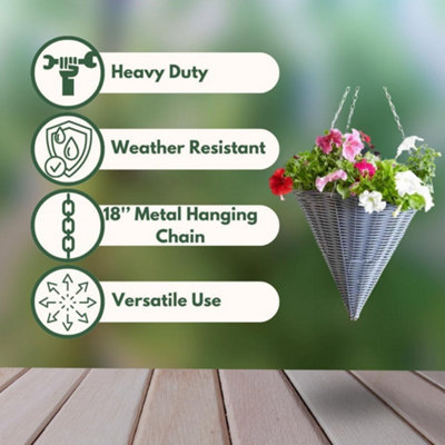 MARCO PAUL 4 PACK OF SLATE RATTAN HANGING BASKET
