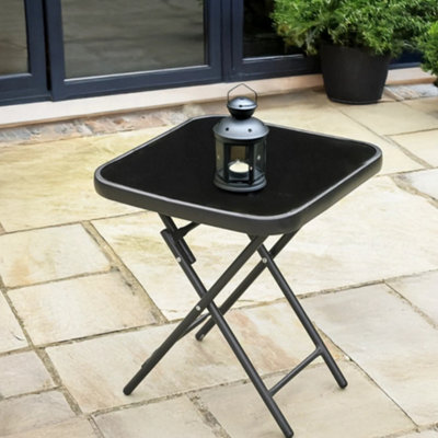 Marco Paul 40cm Garden Glass Table Black Folding Home Outdoor Furniture