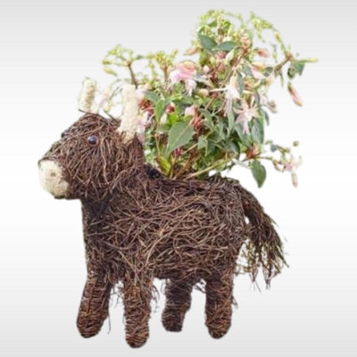Marco Paul Animal Themed Highland Cow Flower Planters Novelty Rattan ...