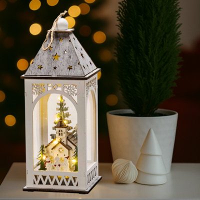 Marco Paul Christmas LED Wooden Lantern with Church Scene