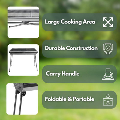Marco Paul Half Barrel Stainless Steel Charcoal BBQ Grill Folding Portable