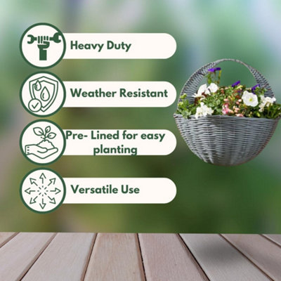 Marco Paul Slate Rattan Hanging Basket Outdoor Durable 16in