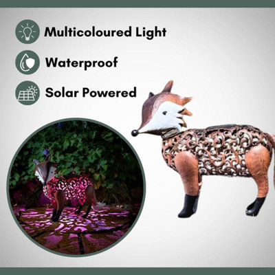 MARCO PAUL SOLAR POWERED LED FOX METAL SILHOUETTE GARDEN ANIMAL SCULPTURES