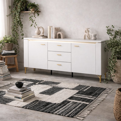 Maribo Gloss White TV Unit with Gold Metal Legs, 2 Doors & 3 Drawers