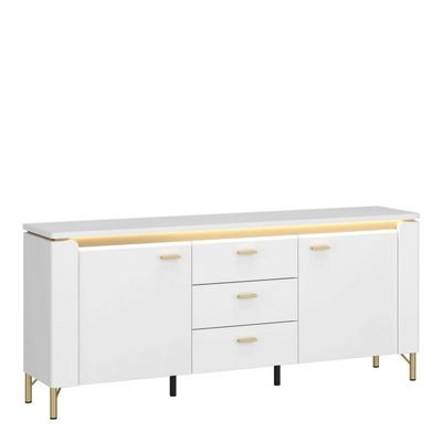 Maribo Gloss White TV Unit with Gold Metal Legs, 2 Doors & 3 Drawers