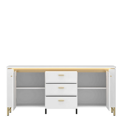 Maribo Gloss White TV Unit with Gold Metal Legs, 2 Doors & 3 Drawers