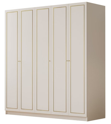 MARIE 5 Door Gold White Wardrobe