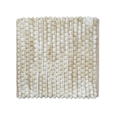 Marl Chunky Bobble Square Bath Mat Non Slip - Natural