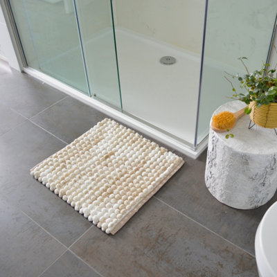 Marl Chunky Bobble Square Bath Mat Non Slip - Natural