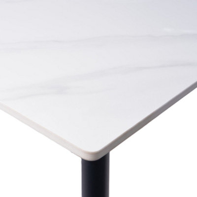 Marmol Blanco White Marble Effect 140cm Dining Table With Black Legs
