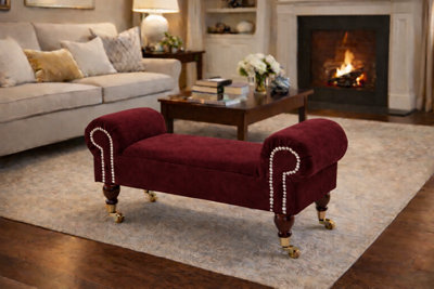 Maroon Plush Chaise Lounge With Beading