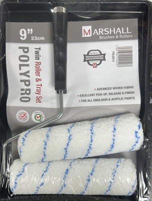 Marshall Premium Handle With Screw In Twin Paint Roller & Tray Set 9 ...