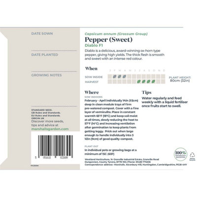 Marshalls Garden Pepper Seeds 'Diablo' F1 10 Seeds Capsicum annuum Ox ...