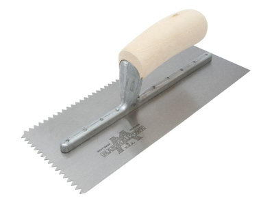 Marshalltown Notched Trowel with Wooden Handle - 3/16 Inch V Shape, 11 ...