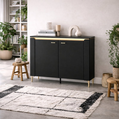 Marslet Matt Black and Gold 2-Door Sideboard with LED Lighting