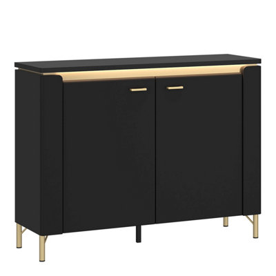 Marslet Matt Black and Gold 2-Door Sideboard with LED Lighting