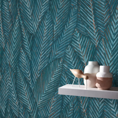 Martinique Leaf Textured Vinyl Wallpaper Blue Erismann 10391-19