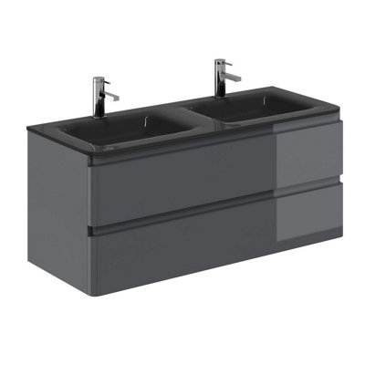 Marvel 1200mm Wall Hung Bathroom Vanity Unit in Dark Grey Gloss with ...