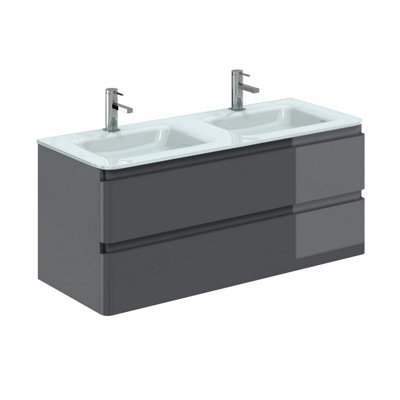 Marvel 1200mm Wall Hung Bathroom Vanity Unit in Dark Grey Gloss with ...