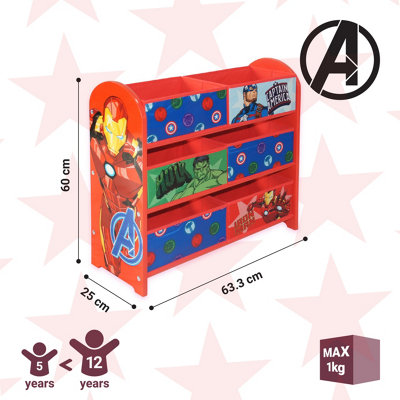 Marvel Avengers Toy Storage Unit 6 Box Organizer for Bedroom Made from Engineered Wood Fabric Metal Easy Assembly