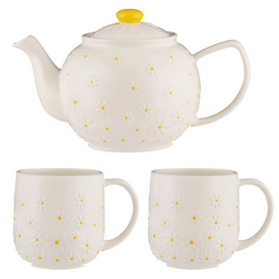 Mason Cash Daisy 6 Cup Teapot & 2 Mug 360ml - Cream & Yellow