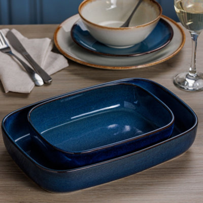 Mason Cash Reactive Set of 2 Rectangle Dish 31cm & 23cm - Blue