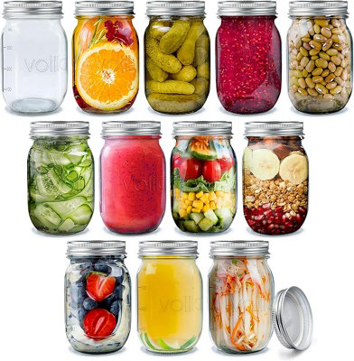 Mason Jar - 12 Pack Leakproof Mason Jars with Lids 500ml for Overnight ...
