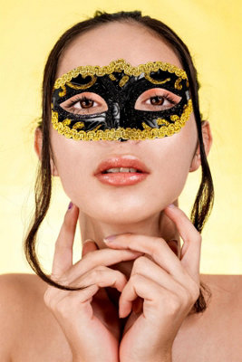 Masquerade Mask For Women Venetian Silver Trim Luxury Lace Black Eye ...