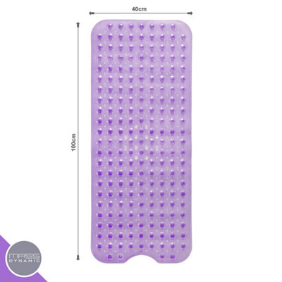 MASS DYNAMIC Extra Long Non Slip Bath Mat 100 x 40cm Transparent Purple ...