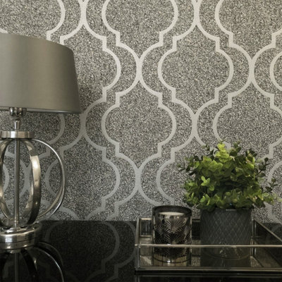 Massima Trellis Texture Wallpaper Silver Belgravia 350