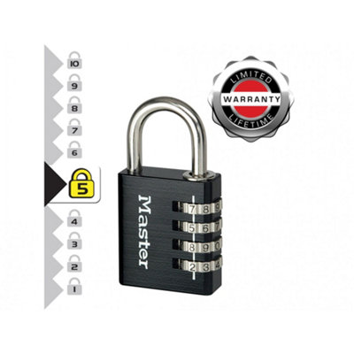 Master Lock Black Finish Combination Padlock Multi Colour (40mm 4 Digit)