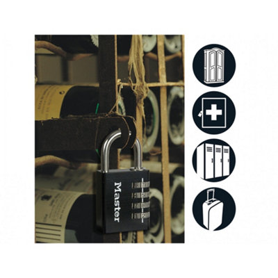 Master Lock Black Finish Combination Padlock Multi Colour (40mm 4 Digit)