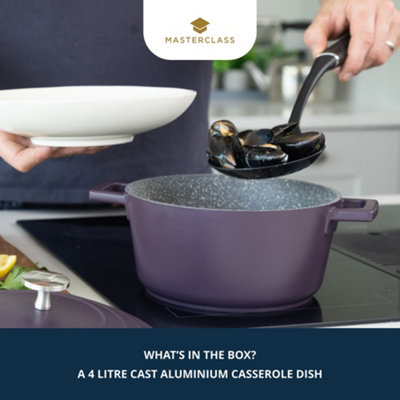 MasterClass Medium Cast Aluminium Casserole Dish, 4L Non-Stick Round ...