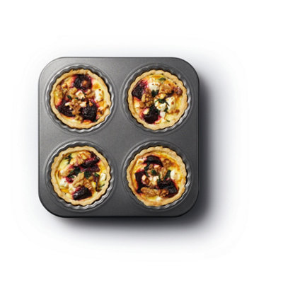 MasterClass Non-Stick Four Hole Loose Base Fluted Mini Tartlet Pan
