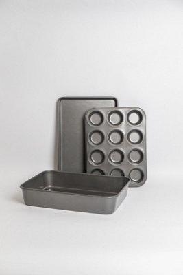 MasterClass Set of Non-Stick Large Roasting and Baking Pans with Baking ...