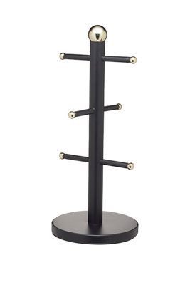 MasterClass Stainless Steel Matt Black and Brass Finish Mug Tree