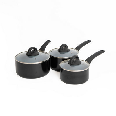 MasterClass Three-Piece Ceramic Non-Stick Eco Saucepan Set, Includes ...