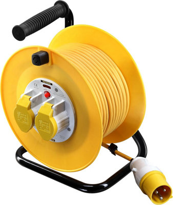 Masterplug 110V Site Power Cable Reel 25m Yellow 2 Socket Extension ...