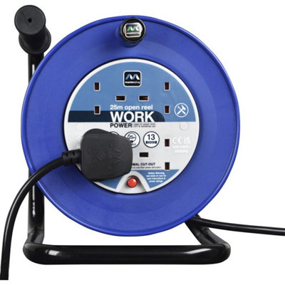 Masterplug 25 Metre Cable Reel - 4 Sockets - Thermal Cut-Out Protection ...