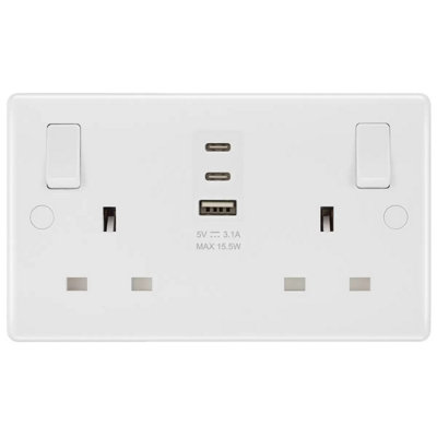 Masterplug 2x Double 13A Switched Sockets with USB A & Dual USB C Ports ...