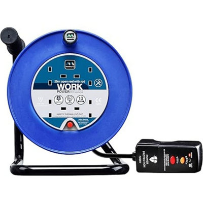 Masterplug 4 Socket Open Medium Cable Reel with RCD Plug - 25 Metre Cable