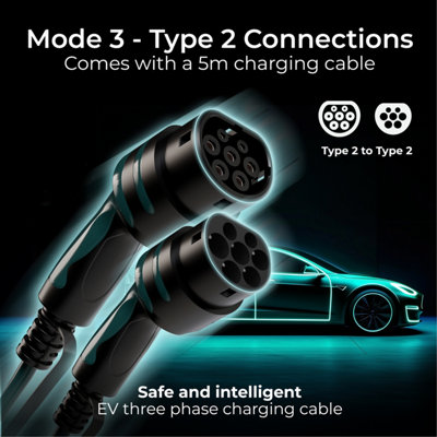 Masterplug 5m Mode 3 EV Charging Cable Type 2 with Carry Case 22kW