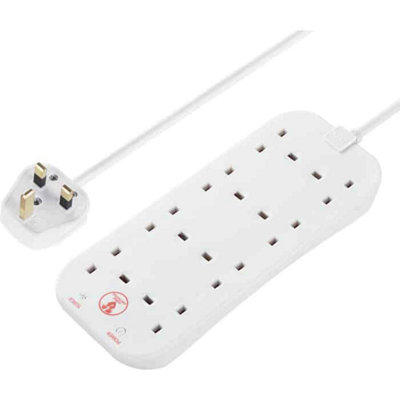 Masterplug 8 Socket Surge Protected Extension Lead - 2 Metre Cable ...