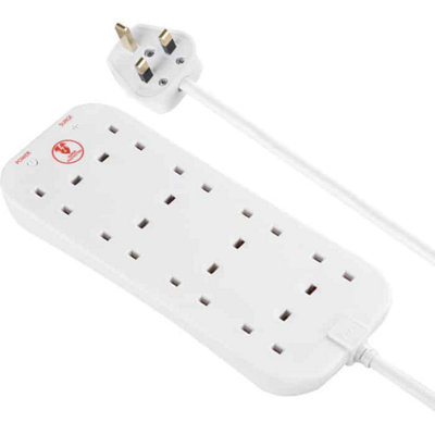 Masterplug 8 Socket Surge Protected Extension Lead - 2 Metre Cable ...